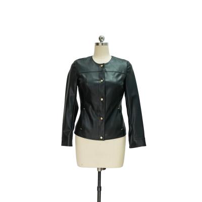 China Black PU Leather Jacket Slim Fit Women's Casual Outerwear for sale