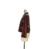 China Shiny Snake Print Burgundy PU Jacket - Machine Washable Casual Coat for Fall/Winter for sale