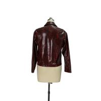 China Shiny Snake Print Burgundy PU Jacket - Machine Washable Casual Coat for Fall/Winter for sale