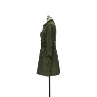 China Fake Suede Trench Jacket with Double-Breasted Design and Waist Belt for Elegant Outerwear for sale