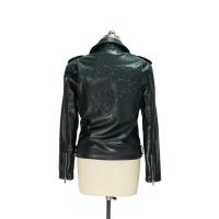 China Shiny Black PU Moto Jacket with Zipper Pockets and Waist Belt for Women for sale