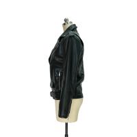 China Shiny Black PU Moto Jacket with Zipper Pockets and Waist Belt for Women for sale