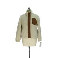 China Off-White Teddy Fleece Jacket with Brown Corduroy Panel and Machine Washable Sherpa Outerwear for sale