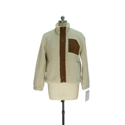 China Off-White Teddy Fleece Jacket with Brown Corduroy Panel and Machine Washable Sherpa Outerwear for sale