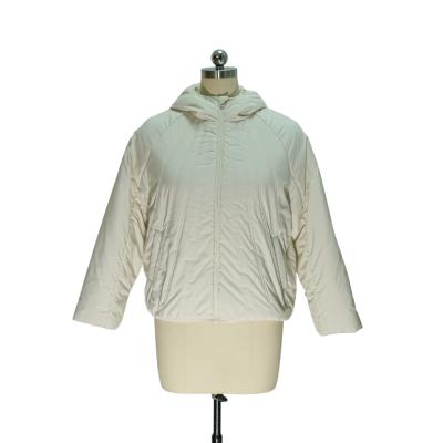 China Cream Color Lightweight Hooded Cotton Jacket for Casual Wear for sale