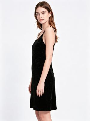 China Black Velvet Slip Dress with Celestial Embossed for sale