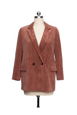 China Women's Double-Breasted Corduroy Blazer with Notched Lapel and Regular Fit Classic Woven Jacket for sale