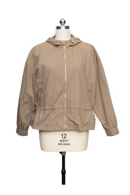 China Lightweight Hooded Wind Jacket Windbreaker with Adjustable Waist Drawstring for Women for sale