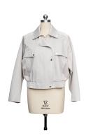 China Cropped Utility Jacket with Lapel Collar and Gold Snap Buttons Bomber Jacket for Casual Wear for sale