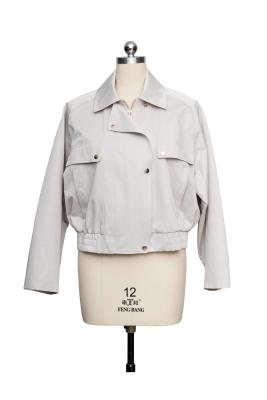 China Cropped Utility Jacket with Lapel Collar and Gold Snap Buttons Bomber Jacket for Casual Wear for sale