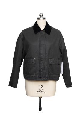 China Washed Canvas Utility Jacket with Corduroy Collar and Patch Pockets Cotton Chore Coat for sale