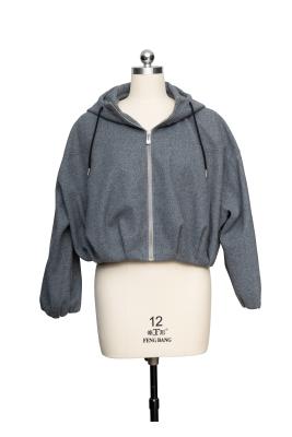 China Soft Texture Cropped Hooded Jacket with Relaxed Balloon Fit Casual Hooded Coat for Autumn Winter Layering for sale