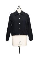 China Black Cropped Jacket with Gold Snap Front Raglan Sleeves and Snap Closure Side Pockets Collared Jacket for sale