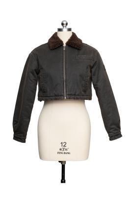China Washed Cropped Canvas Jacket with Sherpa Collar Regular Fit Cotton Women's Winter Jacket for sale