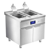 China Floor Western Induction Auto-lift 2-tank Fryer with Cabinet for sale