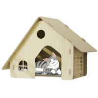 China Snap Button Closure Indoor Wooden Cat House Made of HDF Board for Your Feline Frien for sale