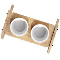 China Rounded Elevated Double Bowls Cat Small Dog Pet Food Water Feeder Bowl With Bamboo Stand for sale