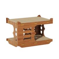 China Brown Wooden Cat Bed Nest with Animal Pattern Portable Cat House Bed Wooden for sale