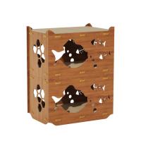 China Brown Wooden Cat Bed Nest with Animal Pattern Portable Cat House Bed Wooden for sale