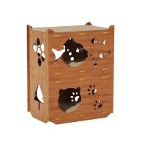 China Brown Wooden Cat Bed Nest with Animal Pattern Portable Cat House Bed Wooden for sale
