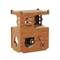 China Wooden Cat House Indoor Cat Bed with Paper Cat Scratching Boards 46*30*30.5cm 2000g for sale