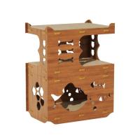 China Wooden Cat House Indoor Cat Bed with Paper Cat Scratching Boards 46*30*30.5cm 2000g for sale