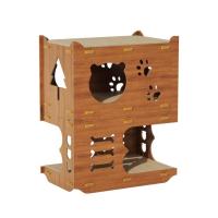 China Wooden Cat House Indoor Cat Bed with Paper Cat Scratching Boards 46*30*30.5cm 2000g for sale