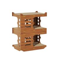 China Integrated Wooden Vertical Double-Layer Stacked Cat House Cat Scratch Board Modern Cat Furniture for sale