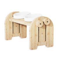 China Sustainable Adjustable Bamboo Elevated Dog Cat Food and Water Ceramic Bowls Stand Feeder Raised Pet Bowls for sale