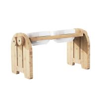 China Sustainable Adjustable Bamboo Elevated Dog Cat Food and Water Ceramic Bowls Stand Feeder Raised Pet Bowls for sale