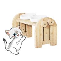 China Sustainable Adjustable Bamboo Elevated Dog Cat Food and Water Ceramic Bowls Stand Feeder Raised Pet Bowls for sale