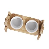 China 2.0kg Capacity Adjustable Bamboo Raised Elevated Pet Dog Cat Ceramic Bowls Food And Water Stand Feeder for sale