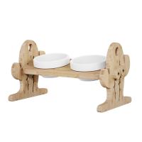 China 2.0kg Capacity Adjustable Bamboo Raised Elevated Pet Dog Cat Ceramic Bowls Food And Water Stand Feeder for sale