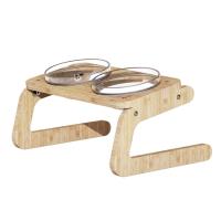 China Indoor Elevated Pet Cat Food Water Feeder with Wood Stand Glass and Custom Design for sale