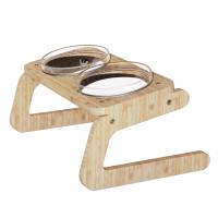 China Rounded Eco-friendly Bamboo Wooden Dog Cat Food Bowl Fashion C-Shape Customized Bowl for sale