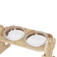 China Adjustable Bamboo Wood Elevated Pet Food Bowl Stand for Cats and Dogs NO Time Setting for sale