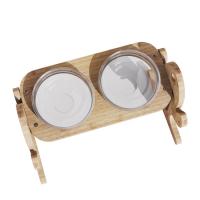 China Adjustable Bamboo Wood Elevated Pet Food Bowl Stand for Cats and Dogs NO Time Setting for sale