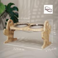 China Adjustable Bamboo Wood Elevated Pet Food Bowl Stand for Cats and Dogs NO Time Setting for sale