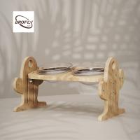China Adjustable Bamboo Wood Elevated Pet Food Bowl Stand for Cats and Dogs NO Time Setting for sale