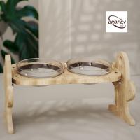 China Adjustable Bamboo Wood Elevated Pet Food Bowl Stand for Cats and Dogs NO Time Setting for sale