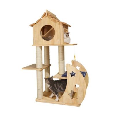 China Room Space Selection Wooden Cat Tree House with Cat Bed and Sisal Scratching Posts for sale