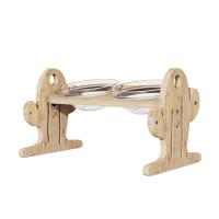 China BROFLY Pet Feeder Elevated Cat Dog Bowl Stand with Sustainable Design and Two Glass Bowls for sale