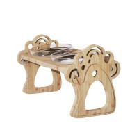 China Commercial Buyer E-commerce Stores Elevated Wood Pets Feeder Holder with 2 Glass Bowls for sale