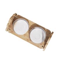 China Commercial Buyer E-commerce Stores Elevated Wood Pets Feeder Holder with 2 Glass Bowls for sale