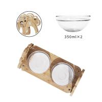 China Commercial Buyer E-commerce Stores Elevated Wood Pets Feeder Holder with 2 Glass Bowls for sale