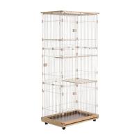 China Wooden 4-tier Metal Wire Cat Cage Playpen Kennel Crate with Wheels Large Beige/Brown for sale