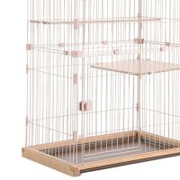 China 3 Layer Metal Wired Cat Cage with Wooden Frame and Button Closure in Beige/Brown for sale