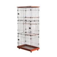 China 3 Layer Metal Wired Cat Cage with Wooden Frame and Button Closure in Beige/Brown for sale