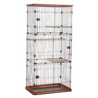 China Button Closure Metal Wire Cat Villa Cage with Drawable Toilet Tray and Wooden Frames for sale