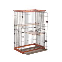 China Button Closure Metal Wire Cat Villa Cage with Drawable Toilet Tray and Wooden Frames for sale